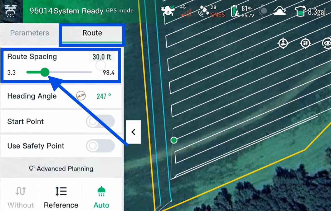 J150 Adjusting Route Spacing During Operation